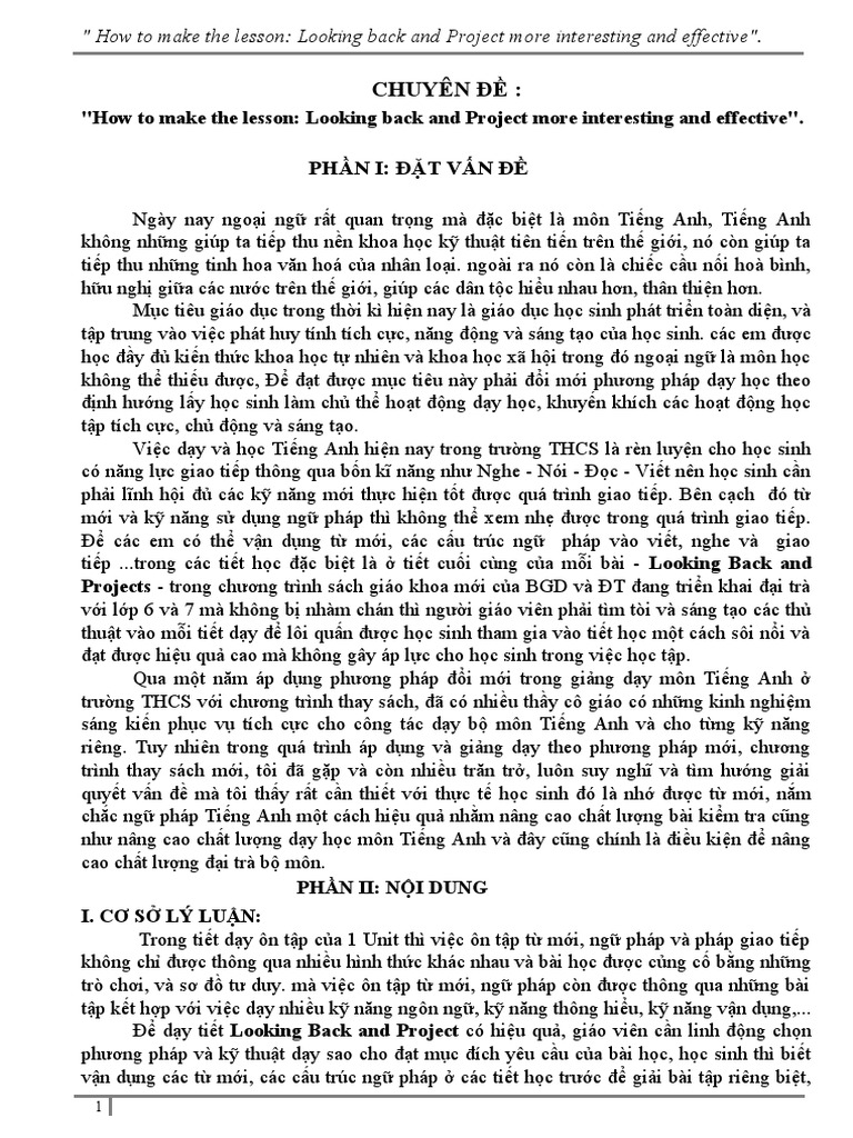 123doc - Chuyen de How To Make The Lesson Looking Back and Project More Interesting and ...