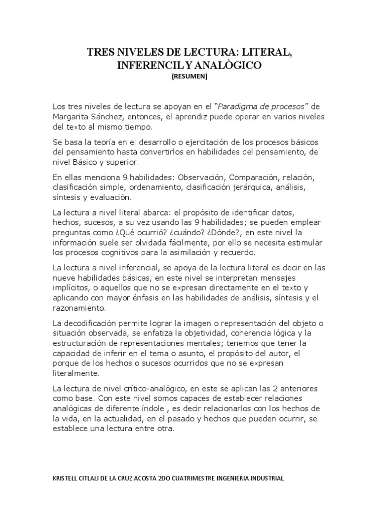 Tres Niveles de Lectura | PDF