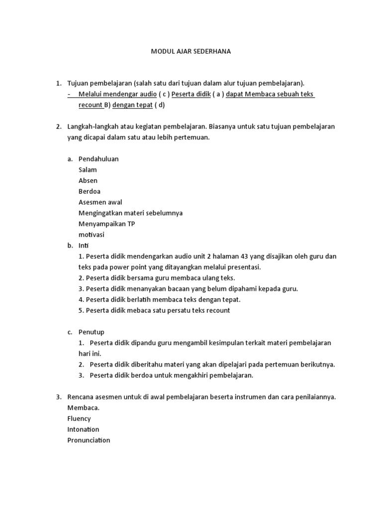 Modul Ajar Sederhana Fix | PDF