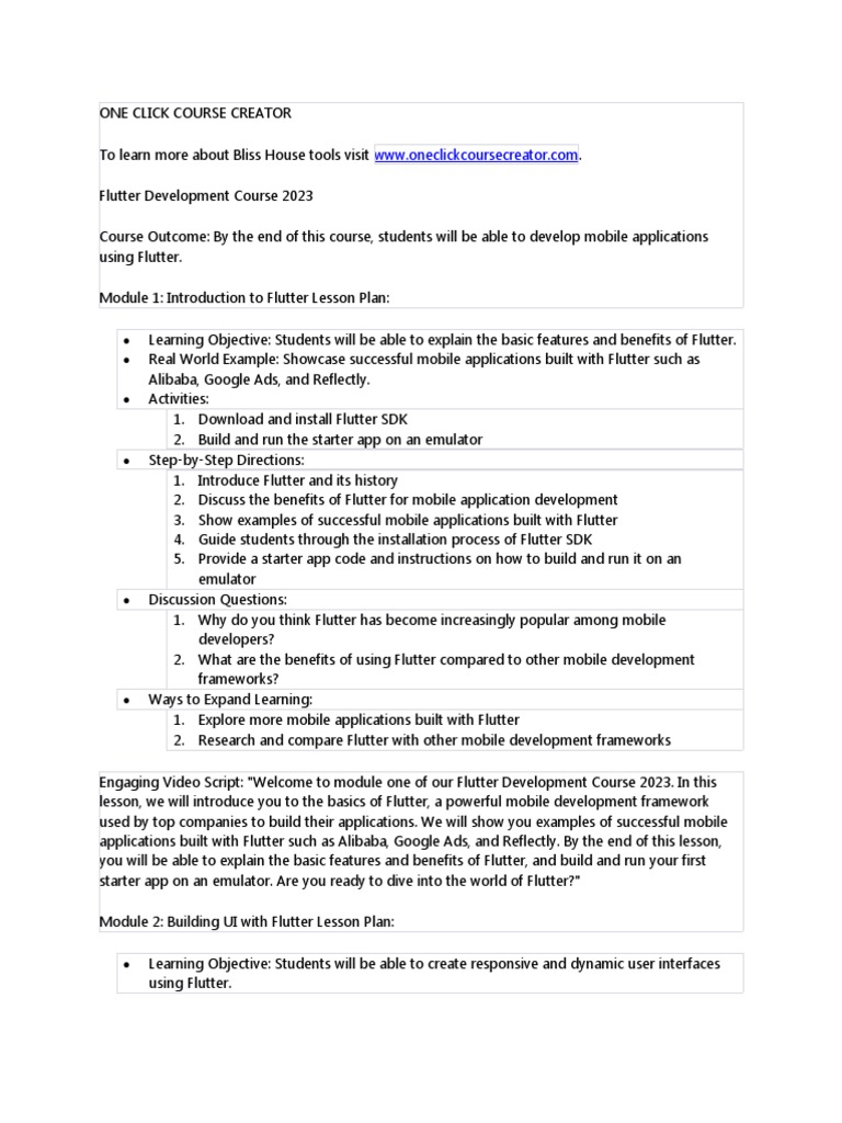 Flutter Course Plan | PDF | User Interface | Mobile App