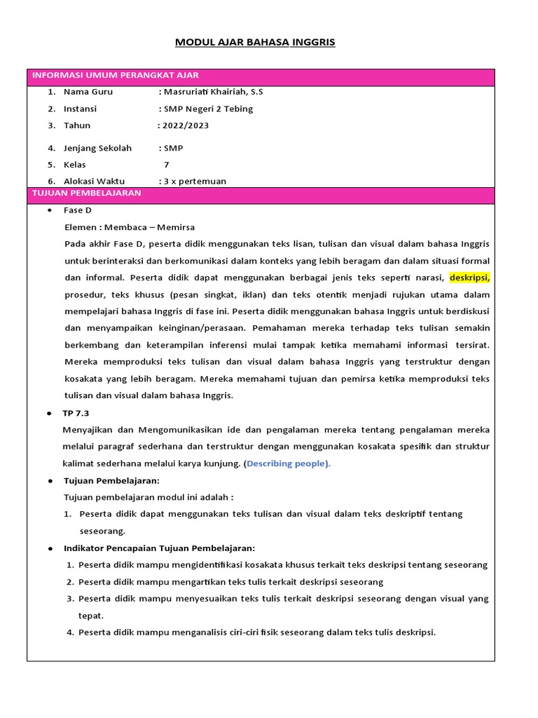 Modul Ajar Descriptive | PDF | Karier & Perkembangan