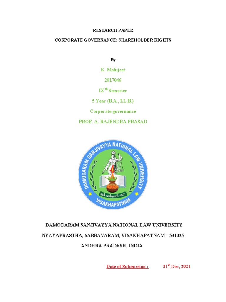 Research Paper Corporate Governance: Shareholder Rights | PDF | Stocks ...