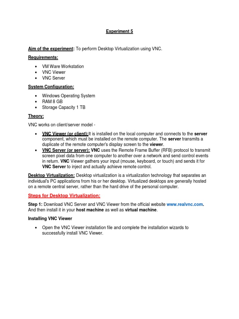 Desktop Virtualization with VNC Setup | PDF | Virtualization | Desktop ...