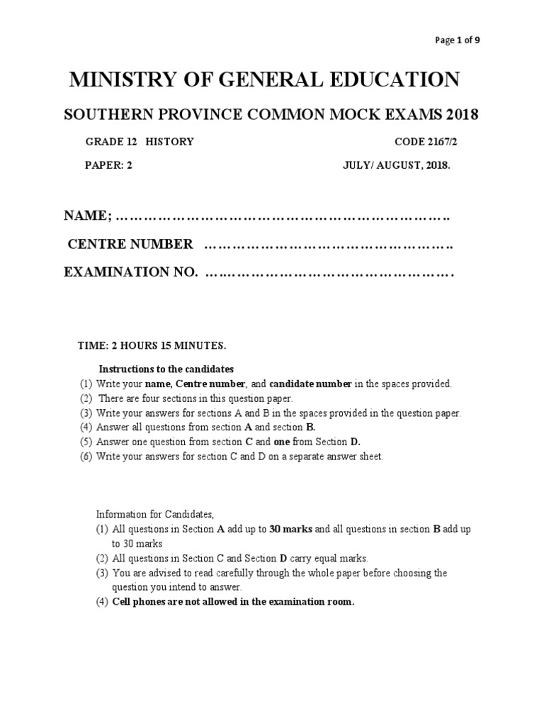 Grade 12 History Mock Exam 2018 | PDF | Vladimir Lenin | Egypt