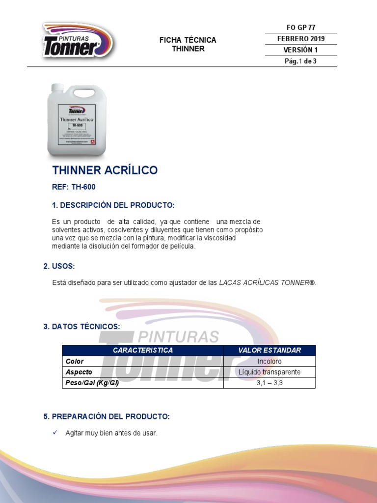 FT 05 Thinner Acrilico | PDF | Química | Ciencias fisicas