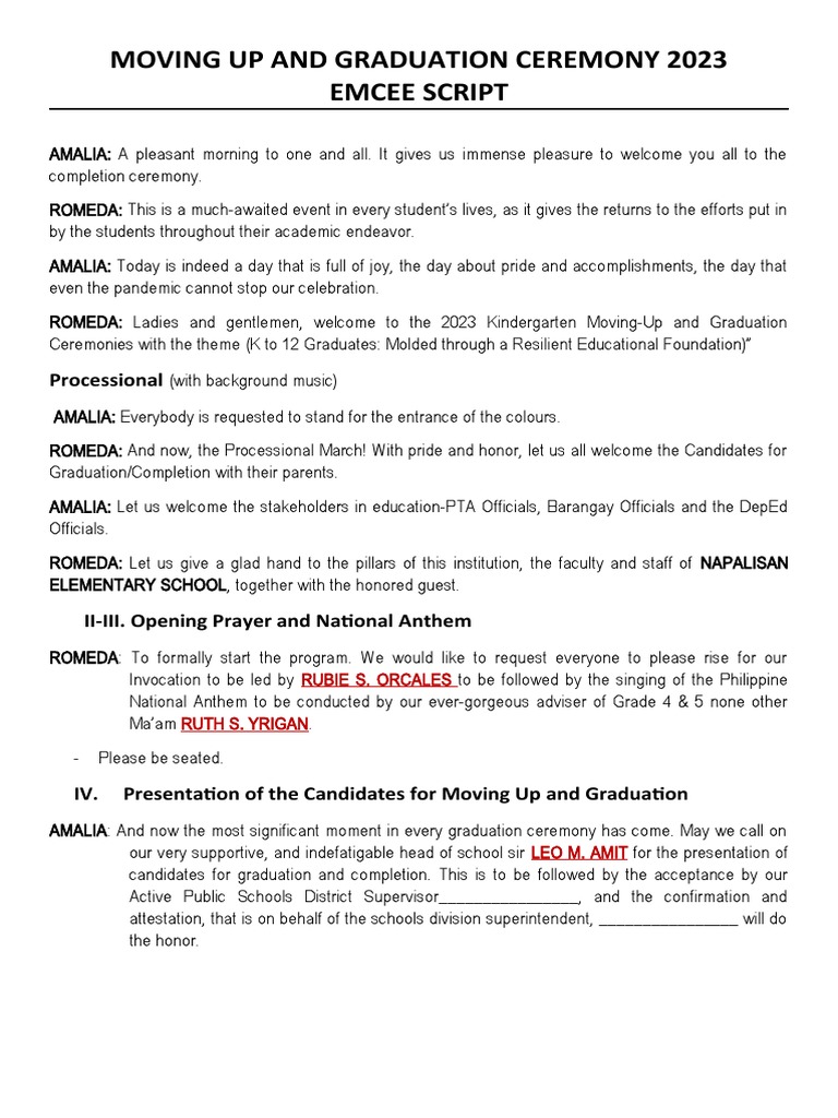 Graduation and Moving Up Emcee Script English | PDF | Social ...
