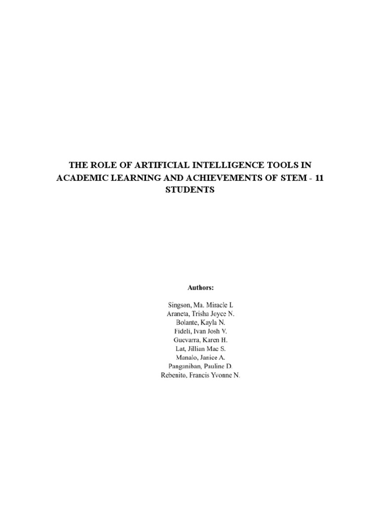 The Role of Artificial Intelligence Tools in Academic Learning and Achievements of Stem 11 ...