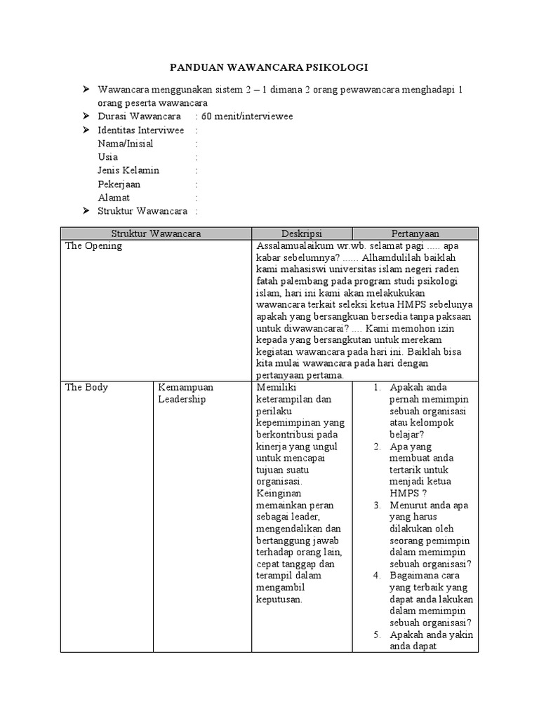 Panduan Wawancara Psikologi | PDF