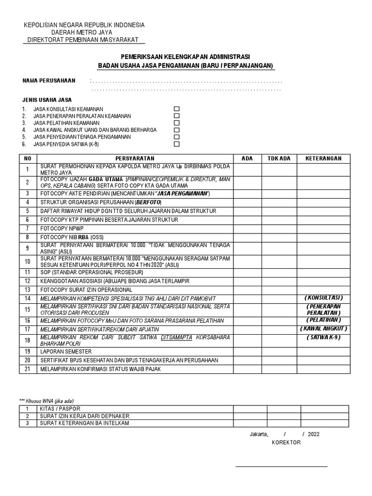Checklist Persyaratan Permohonan Perpanjang Surat Rekomendasi | PDF