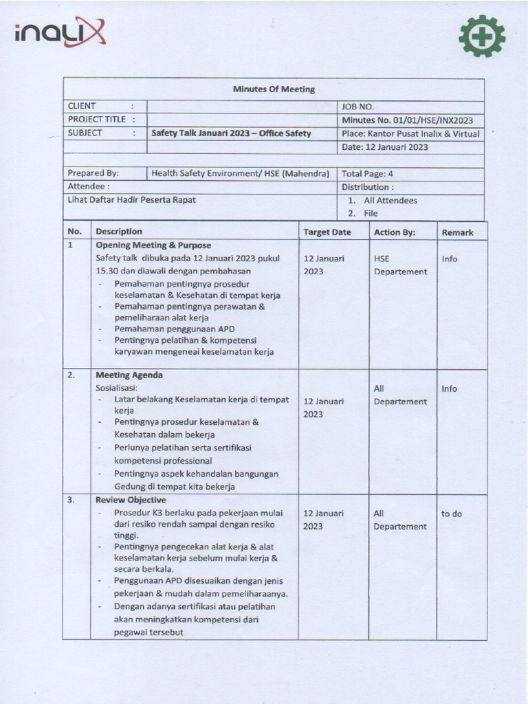 MOM Safety Meeting Office Safety | PDF