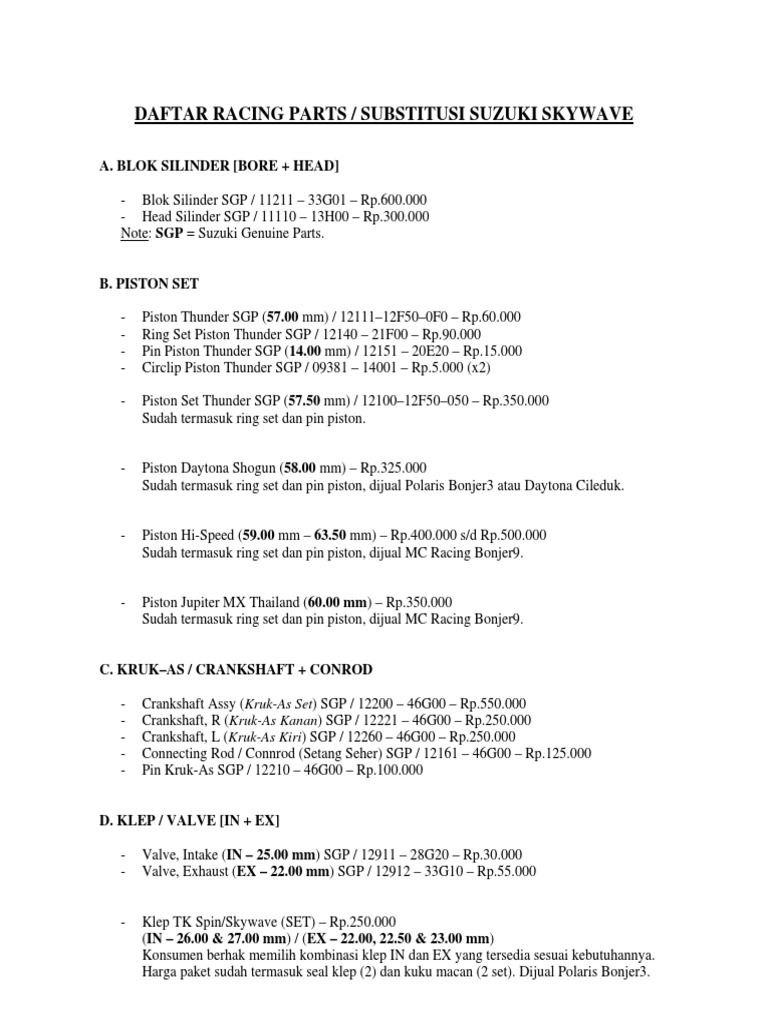 Racing Parts Skywave Januari 2009 | PDF | Piston | Vehicle Technology