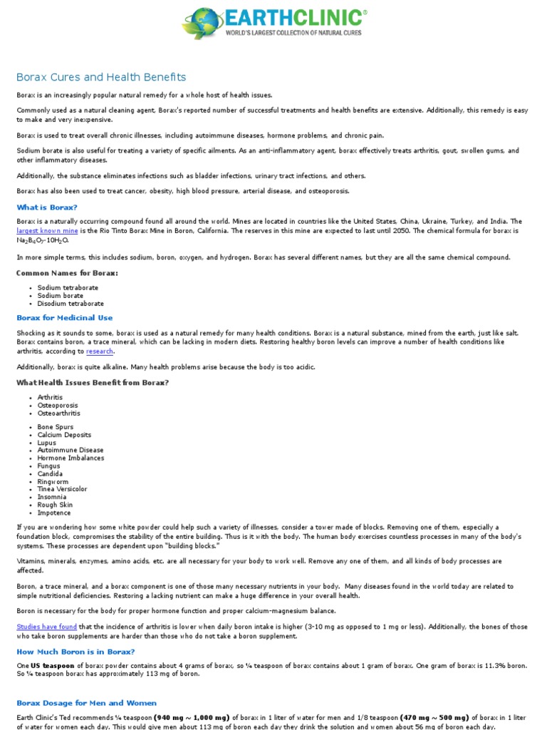 Earth Clinic - Borax Cures and Health Benefits | PDF | Boron | Copyright