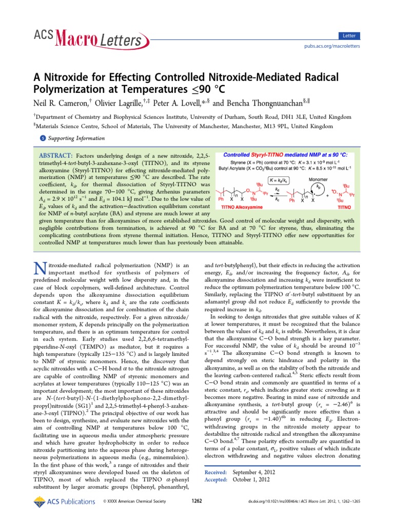 ACS Macro Lett 2012, 1, 1262 A Nitroxide For E Ecting Controlled ...