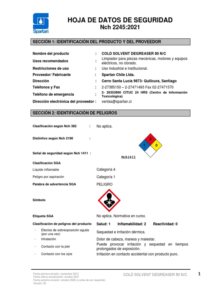 HDS Cold Solvent Degreaser 80 NC V05 | PDF | Agua | Combustión