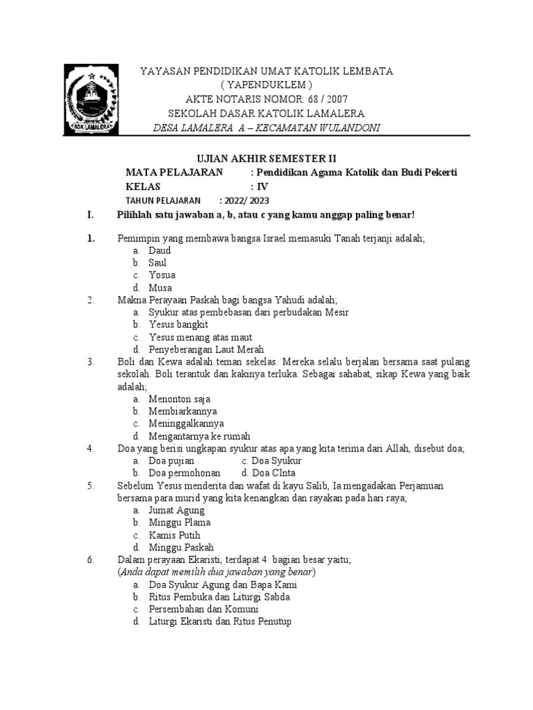 Master Soal UAS Kelas IV SMSTR II | PDF | Kajian Bahasa Asing | Agama & Spiritualitas