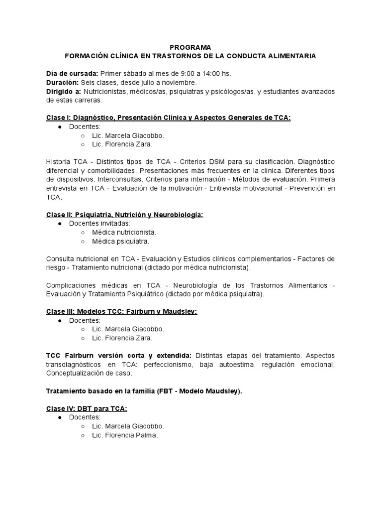 Programa Tca | PDF | Terapia de conducta cognitiva | Psiquiatría