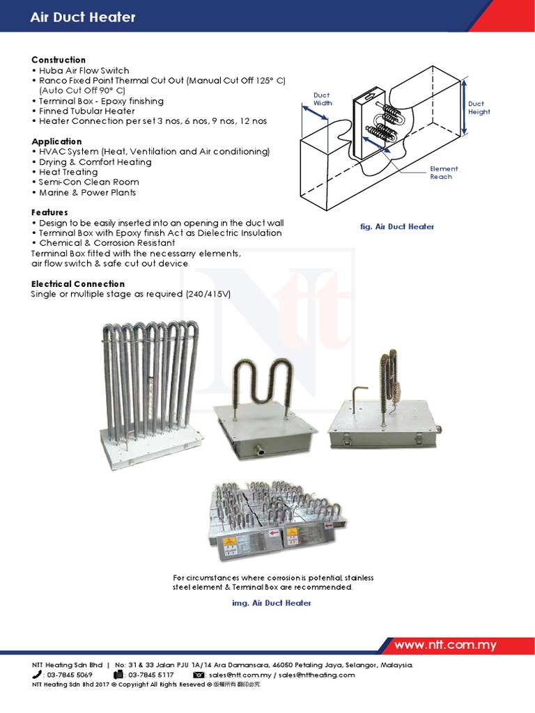 Air Duct Heater and NTT Custom Made Duct Heater | PDF | Duct (Flow ...