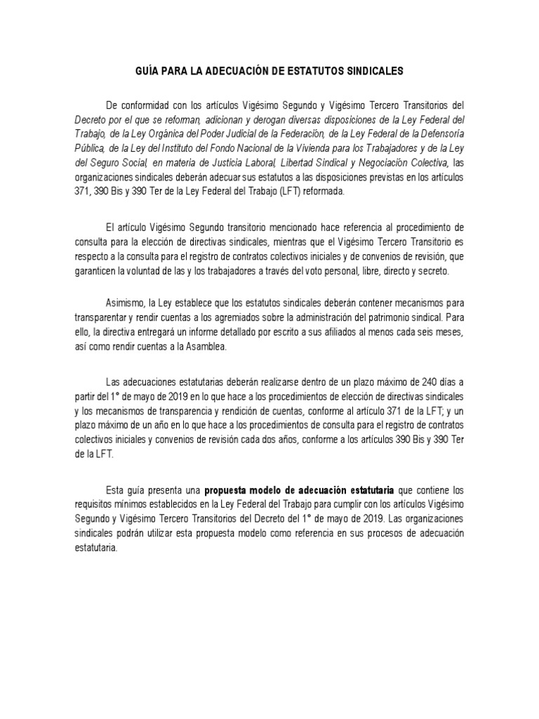 Guia para La Adecuacion de Estatutos Sindicales | PDF | Votación ...