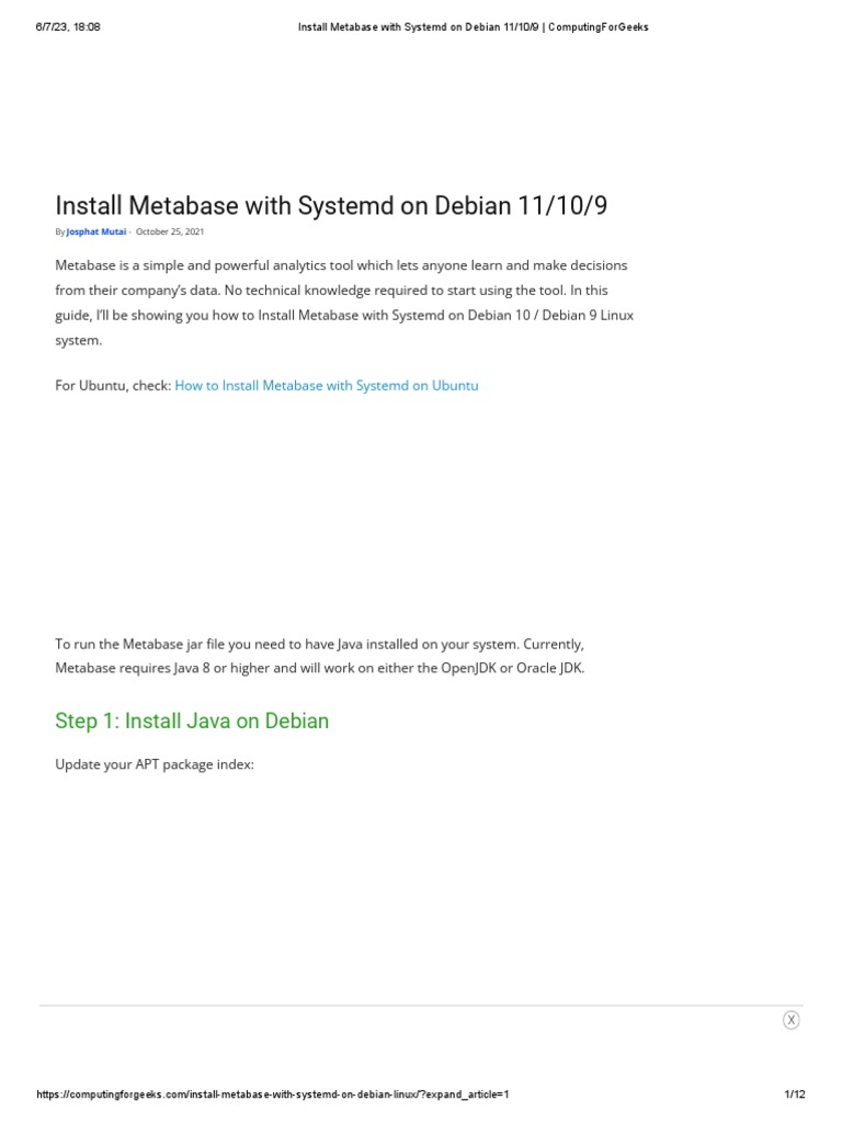 Install Metabase With Systemd On Debian 11 - 10 - 9 - ComputingForGeeks | PDF | My Sql | Sudo