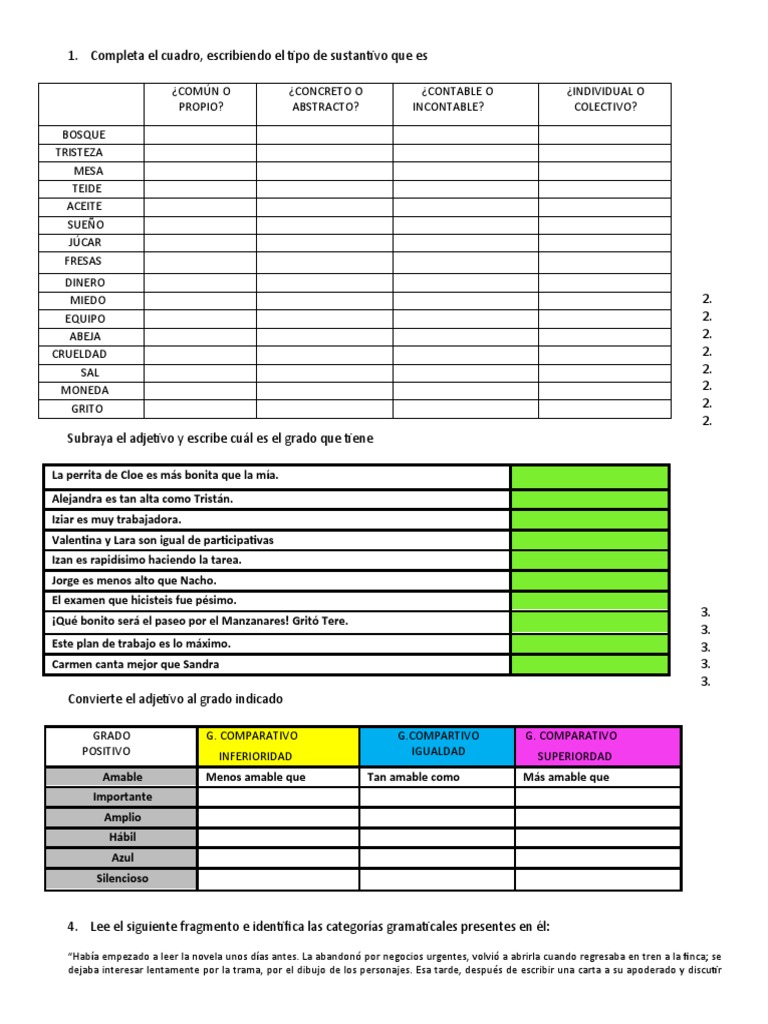 Actividades Categorias Gramaticales | PDF
