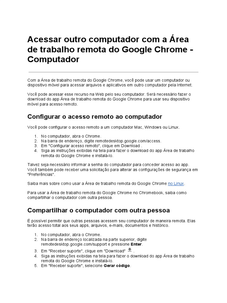 Tutorial Google Remote Desktop | PDF | Aplicativo para celular | Ambiente de desktop