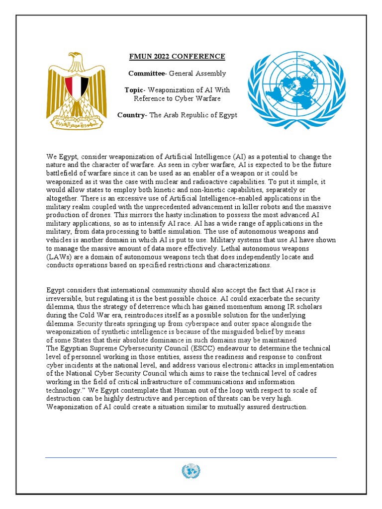 MUN Position Paper - Egypt | PDF | Artificial Intelligence ...