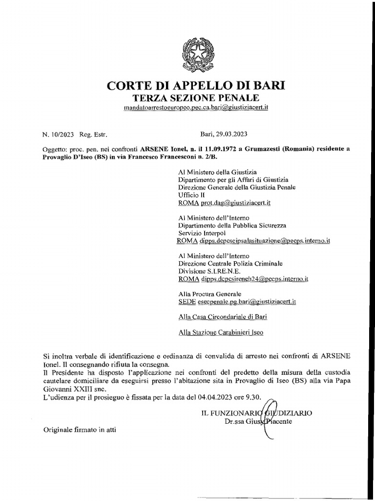 Sentinta Curtea de Apel Bari Martie 2023 | PDF