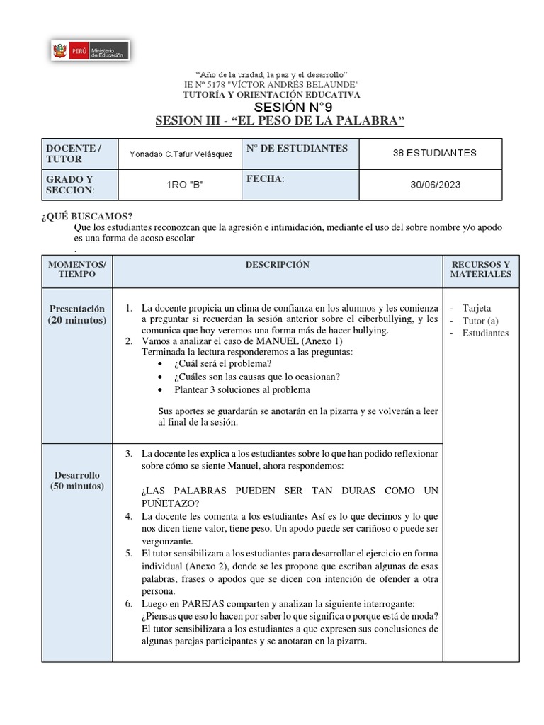 SESION N°9 TUTORIA | PDF