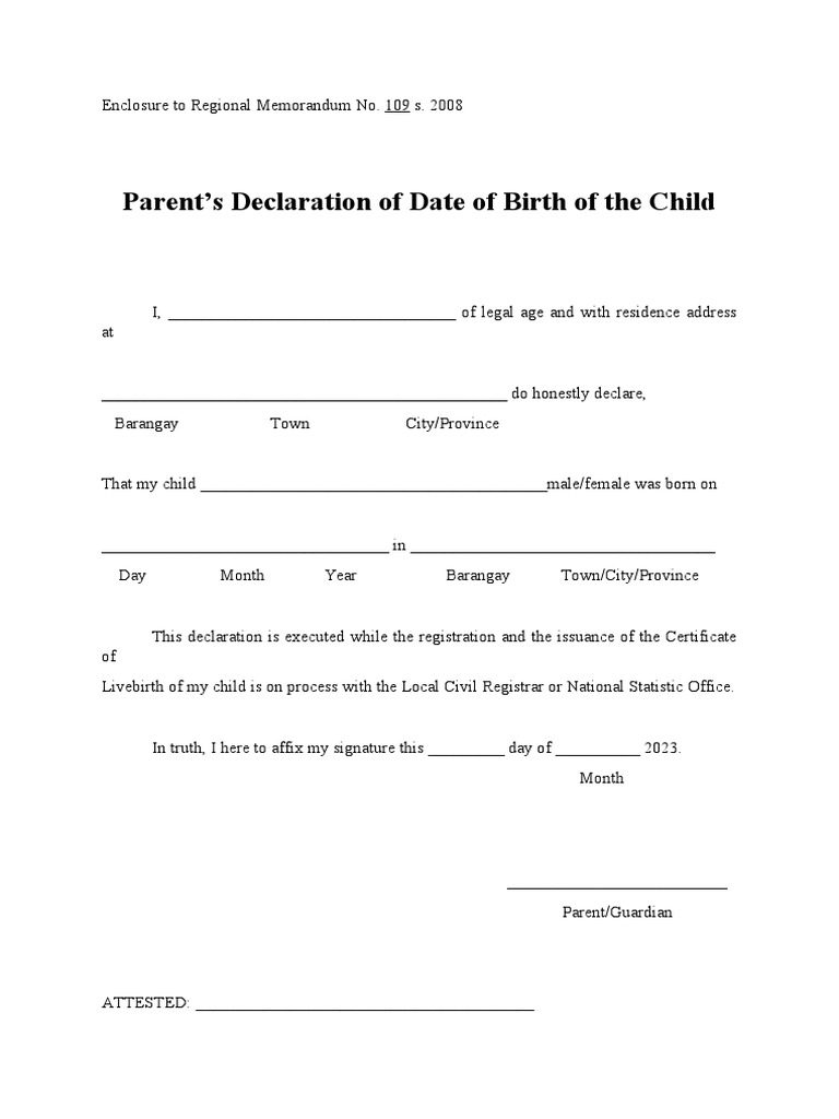 Parent Declaration for Birth Certificate | PDF | Wellness | Lifestyle