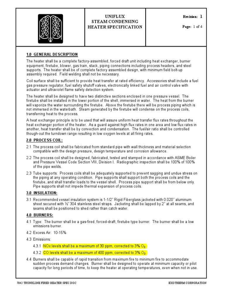 Uniflux Steam Condensing Heater Specification-Revision Actual | PDF ... Uniflux Steam Condensing Heater Specification-Revision Actual | PDF ...