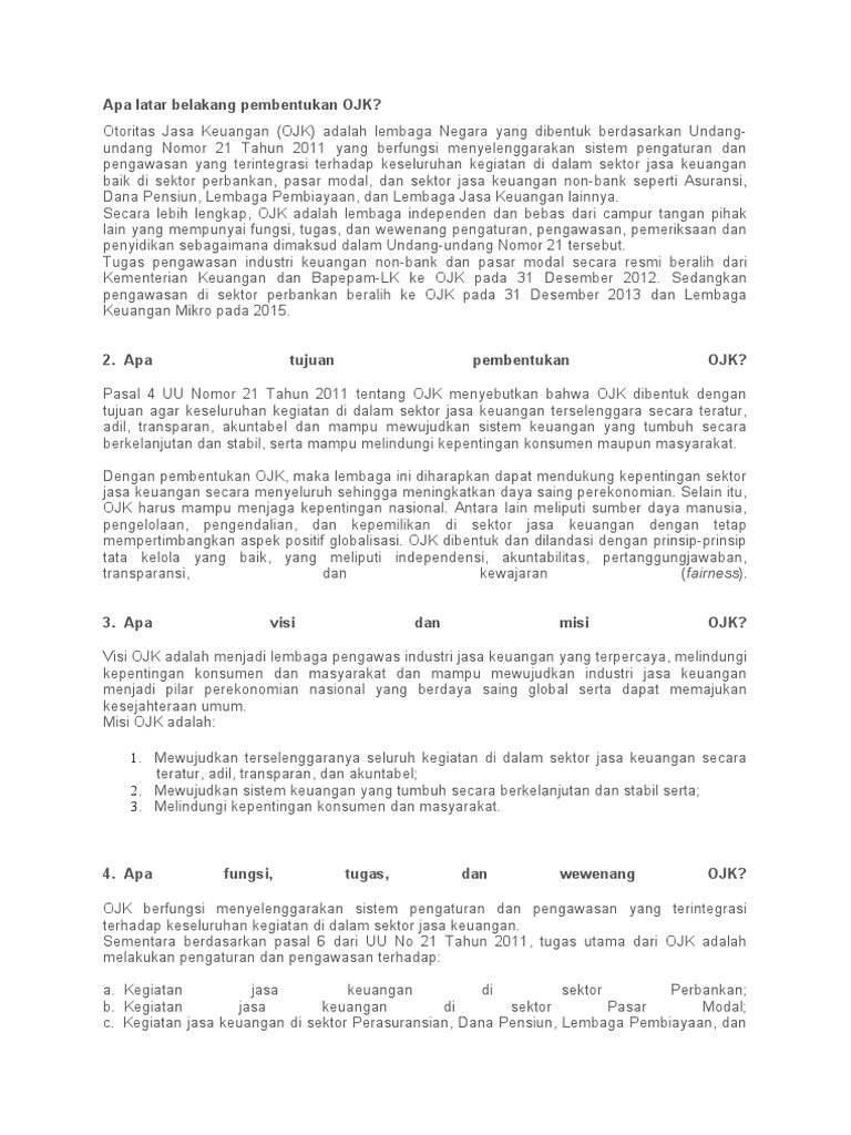 Apa Latar Belakang Pembentukan OJK | PDF