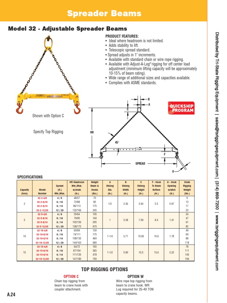 Caldwell Model 32 Spreader Beam Specs | PDF | Crane (Machine) | Equipment