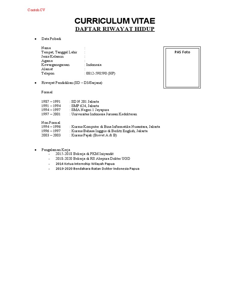 Contoh CURRICULUM VITae | PDF