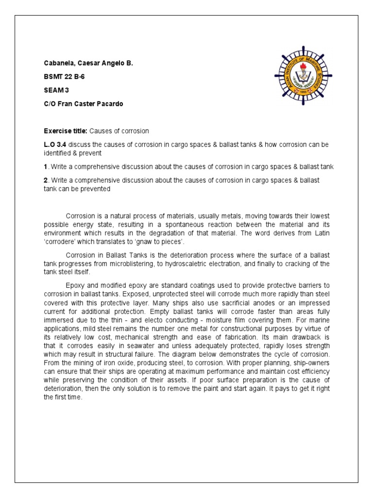 Corrosion in Cargo Spaces & Tanks | PDF | Corrosion | Anode