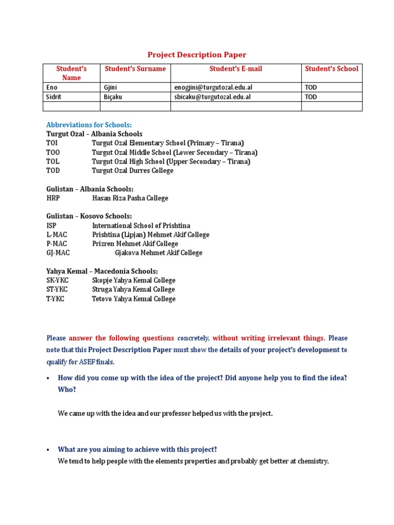 ASEF Project Description Paper Format Template | PDF