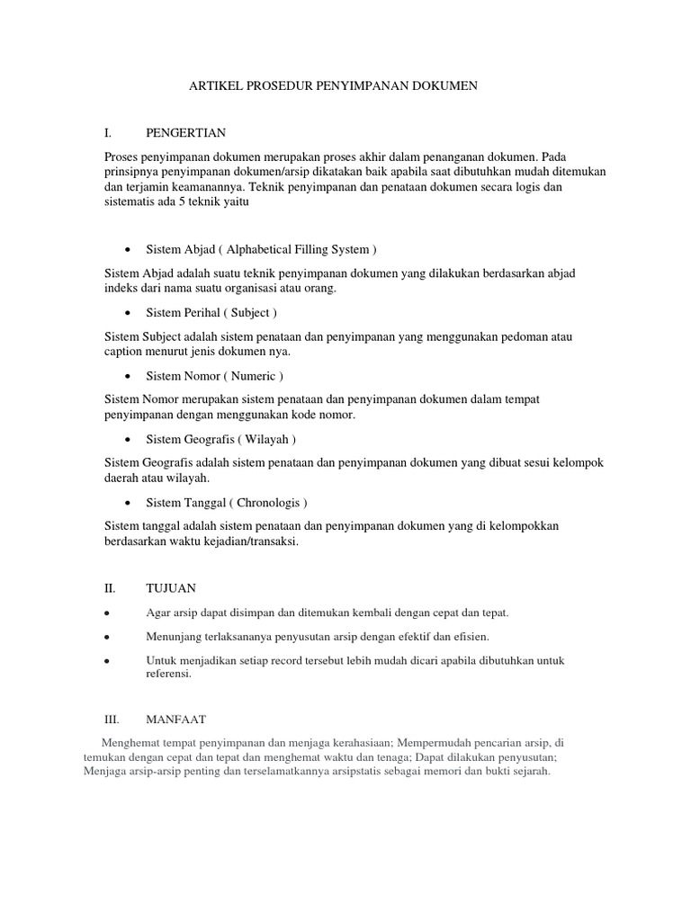 Artikel Prosedur Penyimpanan Dokumen - Arista Intan Sari XMP 1 | PDF | Seni & Disiplin Bahasa