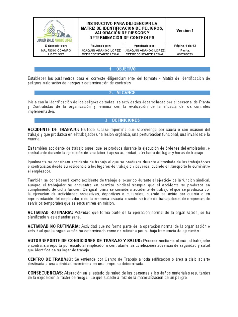 Instructivo para Diligenciar La Matriz de Peligros | PDF