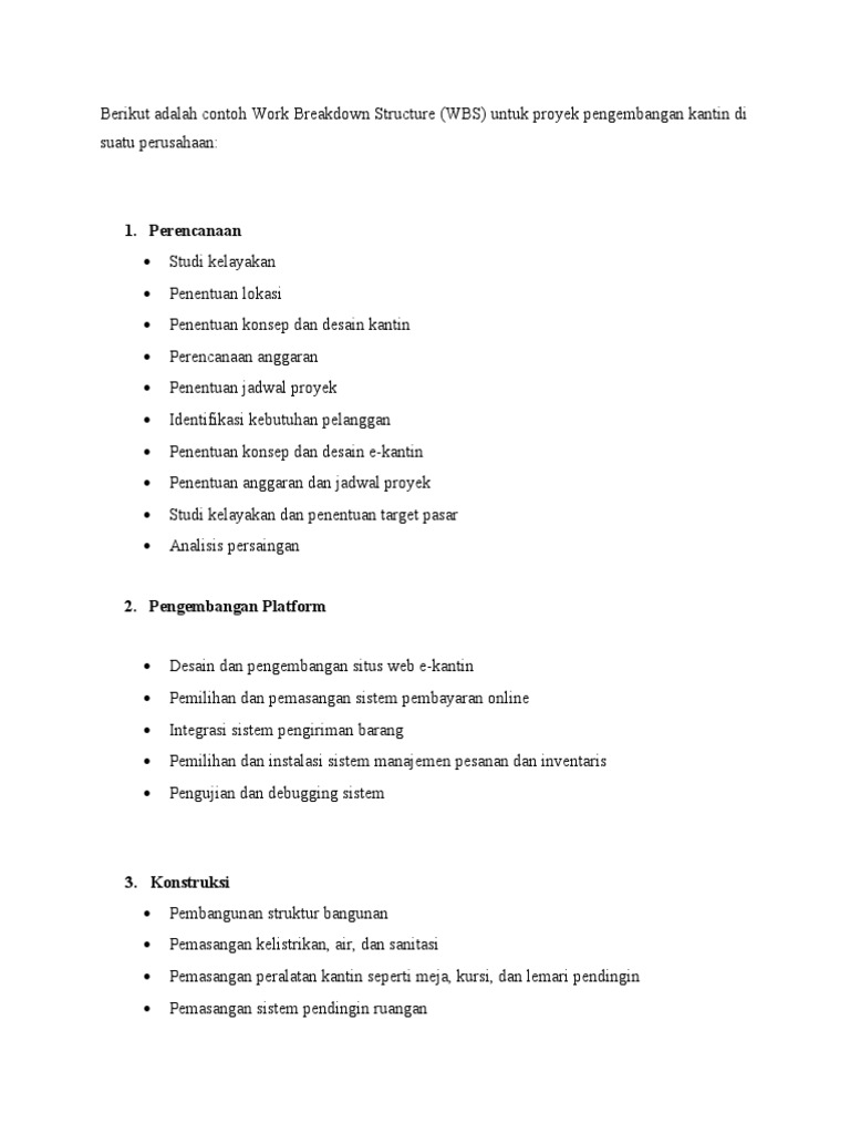 Contoh WBS Proyek Pengembangan Kantin | PDF