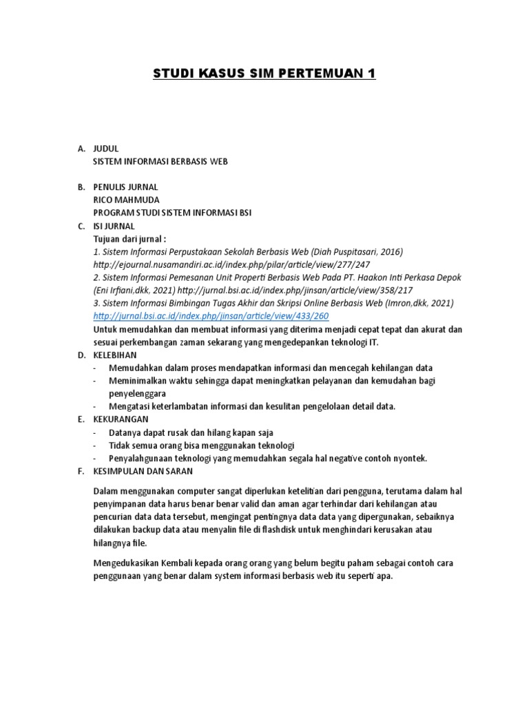 Studi Kasus Sim Pertemuan 1 | PDF