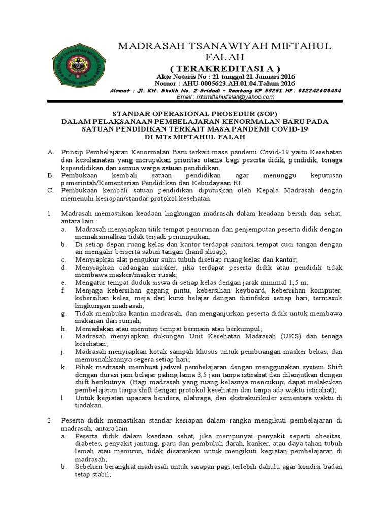 Sop New Normal Pendidikan | PDF
