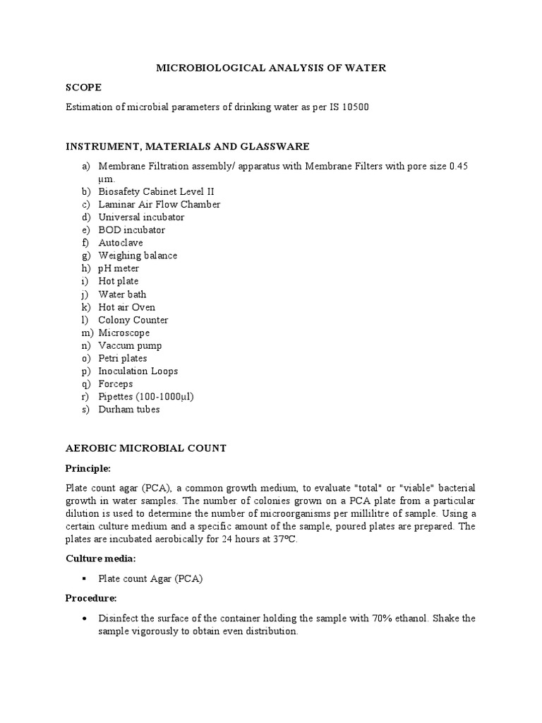 Microbiological Analysis of Water | PDF | Microbiology | Chemistry
