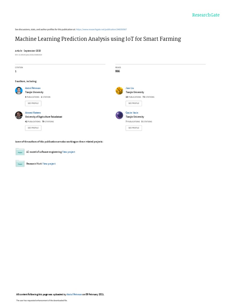 Machine Learning Prediction Analysis Using Iot For Smart Farming ...