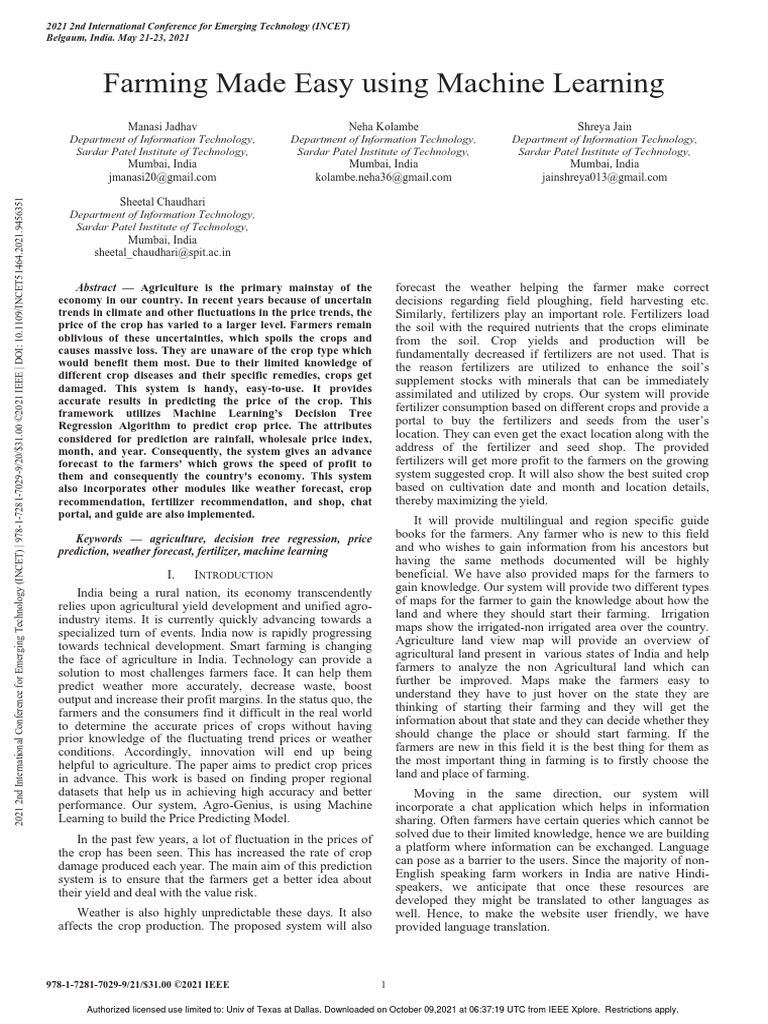 Farming Made Easy Using Machine Learning | Download Free PDF ...
