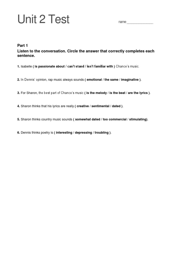 Summit 1A Test - Unit 2 (WWW - Languagecentre.ir) | PDF | The Arts ...