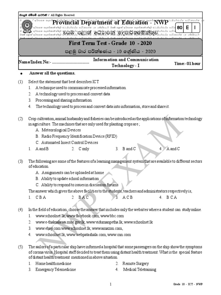 ICT 2020 English MEdium | PDF | Computer Data Storage | Computer Network