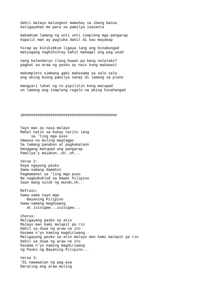 New Lyrics Pasko NG Bayaning Pilipino | PDF