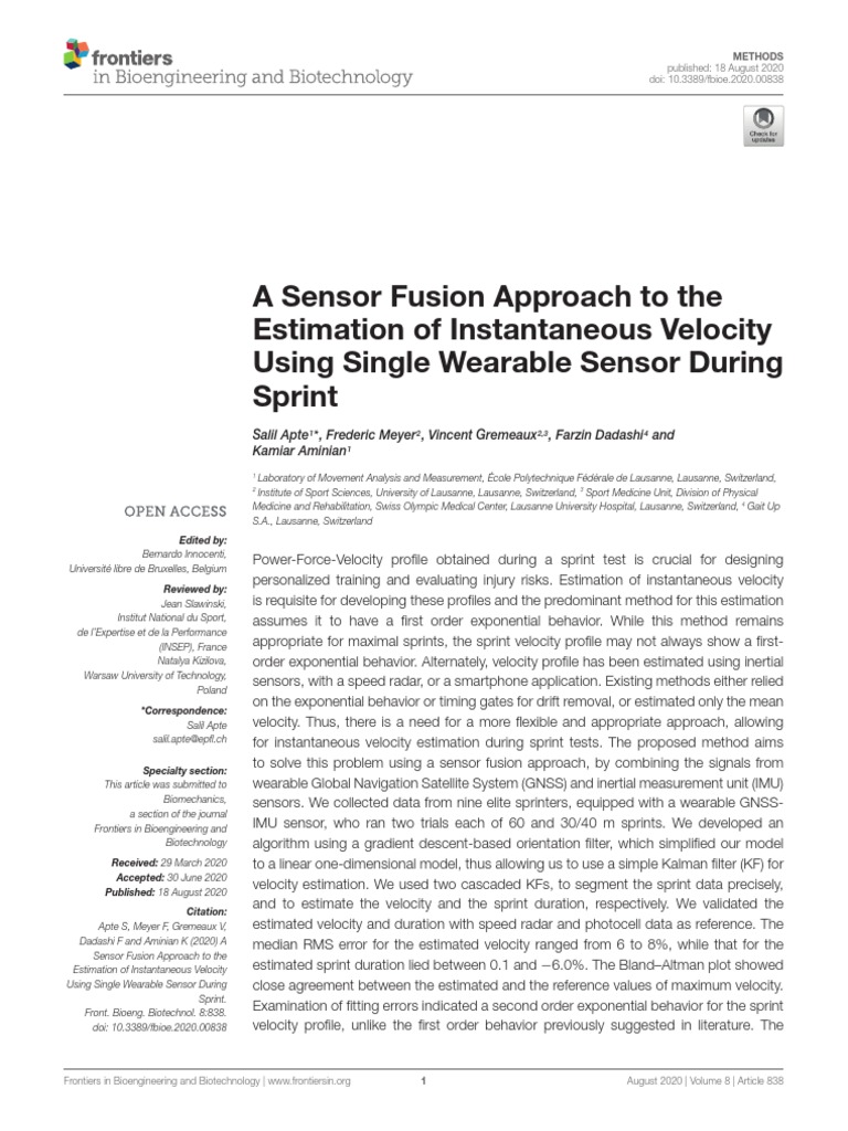 A Sensor Fusion Approach To The Estimation Of Instantaneous Velocity