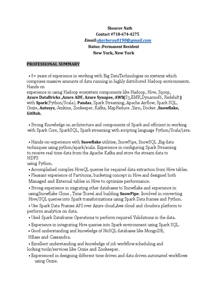 Dice Resume CV SN | PDF | Apache Spark | Apache Hadoop