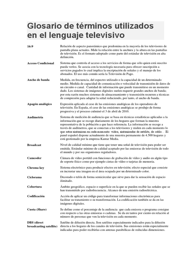 Glosario de Términos Utilizados en El Lenguaje Televisivo | PDF ...