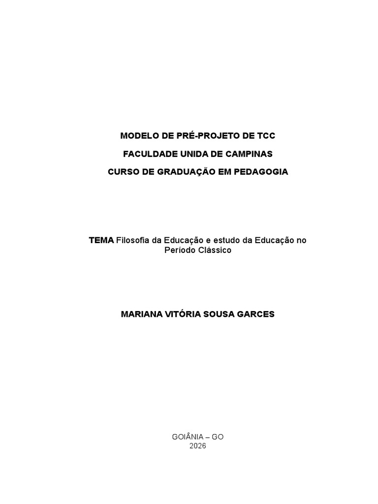 Tcc Pré Projeto Pdf Science Cognição